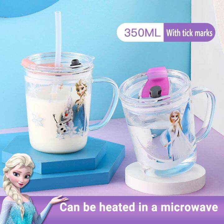 350ml Disney Frozen thermal glass milk cup With straw microwave safe ...