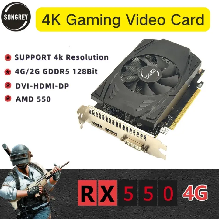 1 Songray RX550การ์ดจอเกม AMD GPU 2G GDDR5 128Bit,การ์ดจอ6000Mhz DP ...