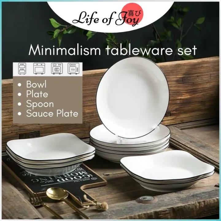 20cm Raised Edge Ceramic Black & White Round Plate Dinnerware ...
