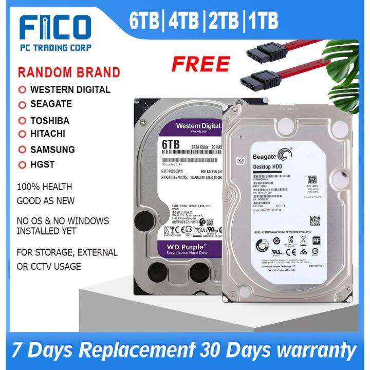 Refurbished hard drive 6TB 500GB 3.5 inch Hard Disk Sata for desktop. CCTV (USED) Free sata ...