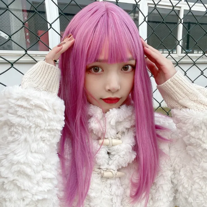 Purple Thin Rattan Full Wig Mid-length Straight Synthetic Hair Comic ...