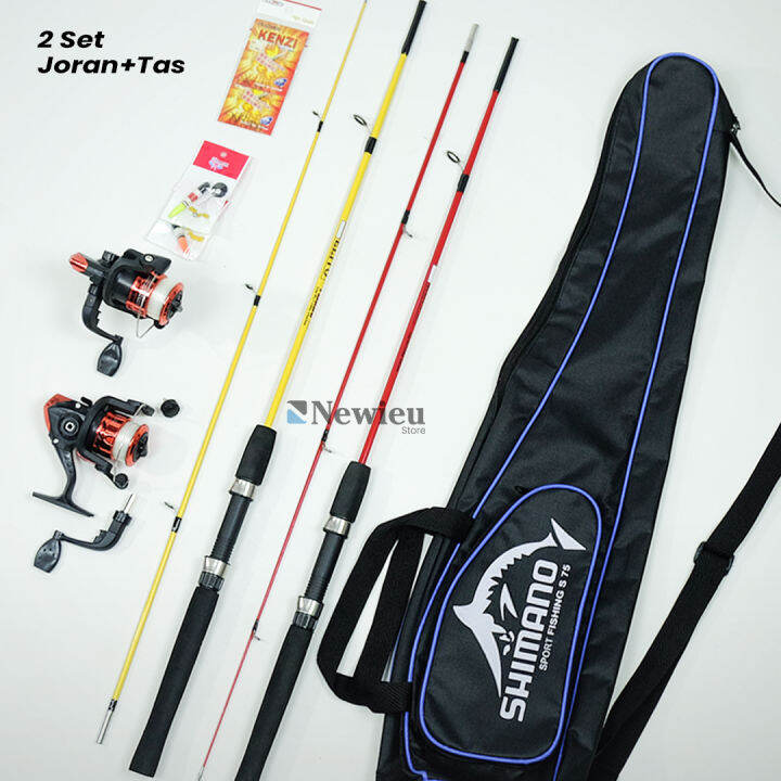 2 Full Set Alat Pancing Joran Sambung 120-150 Cm Tas Shimano Reel 5BB ...