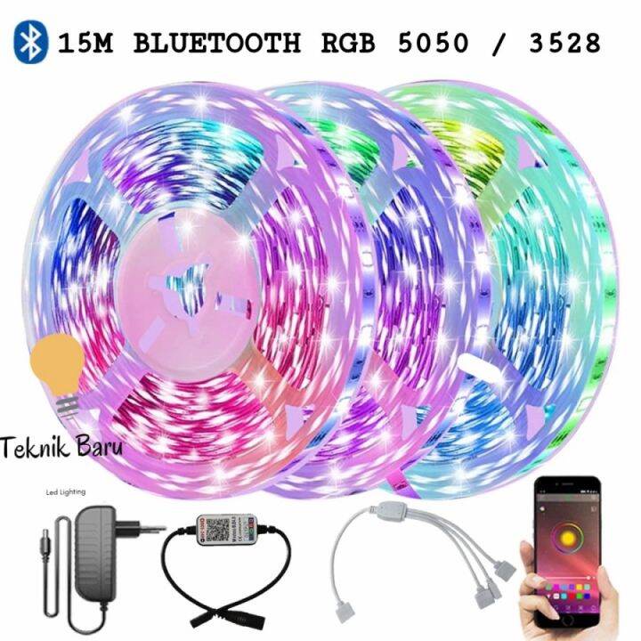 PAKET LAMPU LED STRIP RGB 15M CONTROLLER BLUETOOTH APPS SMD 2835 5050 ...
