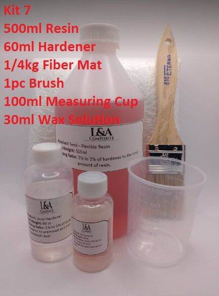 Fiberglass Premix Resin (B) Kit 7 - 500ml Resin, 60ml Hardener, 1/4kg Fiber Mat, 1pc Brush ...