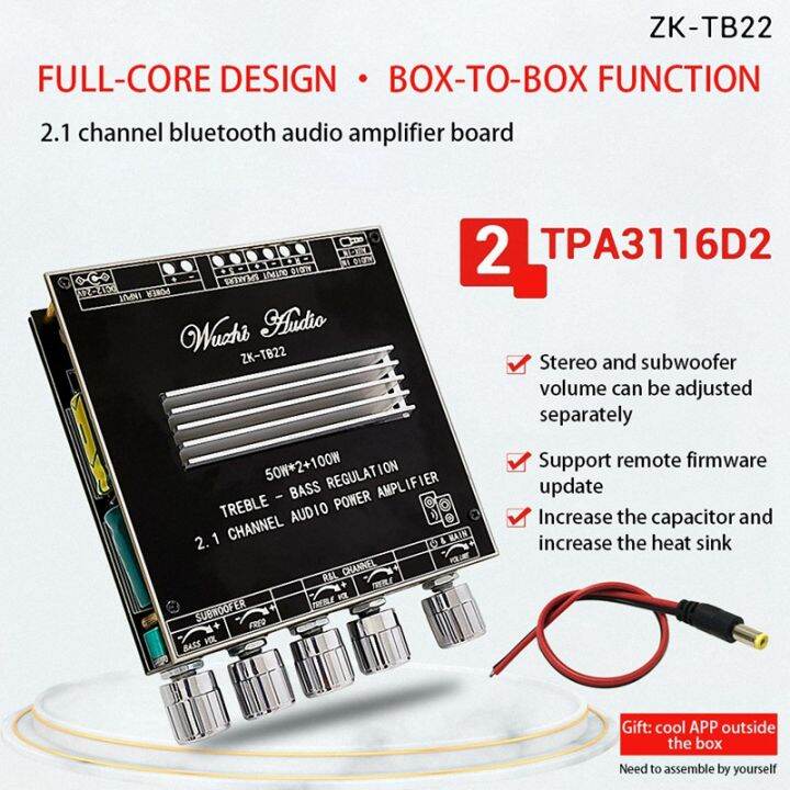 ZK-TB22 2.1 Channel Bluetooth 5.1 Amplifier Board with DIY Case+DC Cable TPA3116D2 50Wx2+100W ...