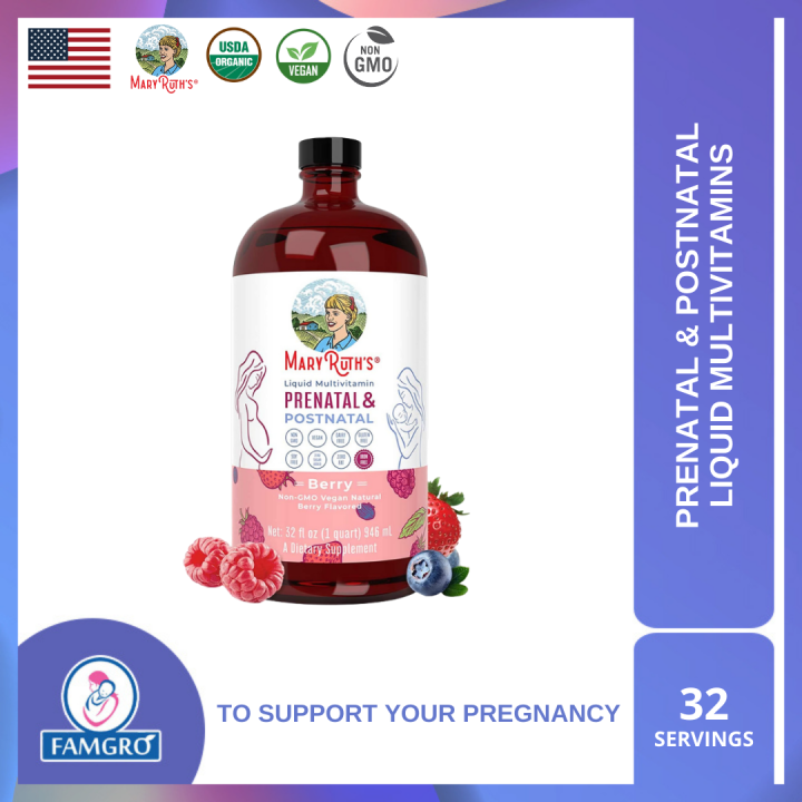 Mary Ruth Prenatal + Postnatal Liquid Multivitamin 32oz Berry Flavor ...