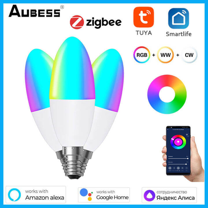 Zigbee สมาร์ทหลอดไฟ E14เทียนโคมไฟ RGB CW 5วัตต์ Tuya สมาร์ทชีวิต APP ...