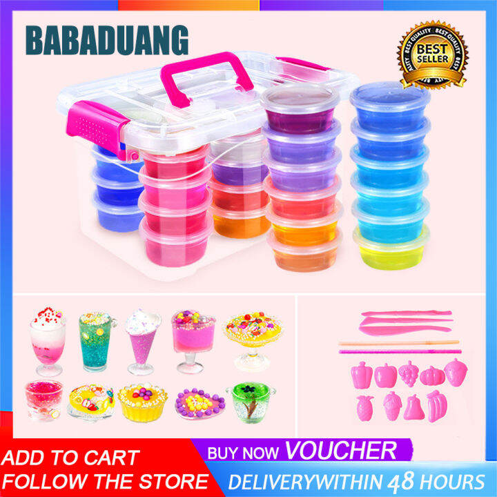 12-color Crystal Clear Slime Kit with storage box -Slime Making Kit ...