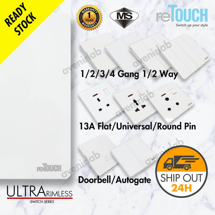 [WHITE] reTouch Ultra Rimless 1/2/3/4 Gang 1/2Way Wall Switch 20A/45A ...