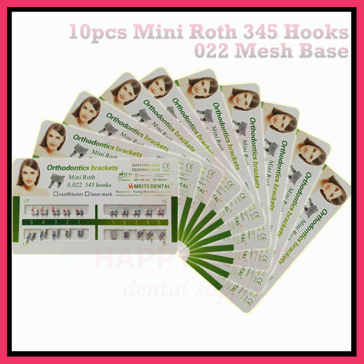 DENTAL MIM MESH BASE Roth Brackets 345 Hook Mini 022"slot Ortho Green ...