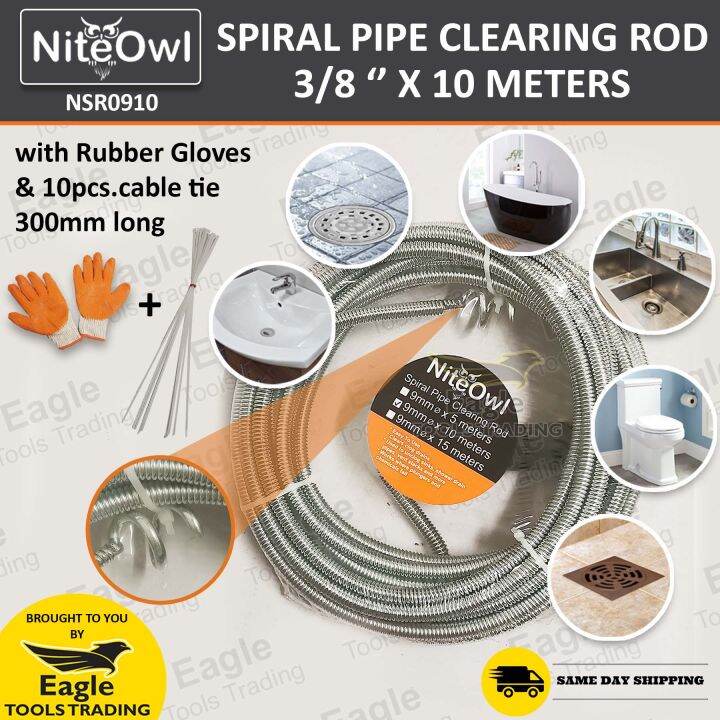 Ultimate Pipe Declogger and Cleaner Clog Remover Niteowl 3/8 inch x 10 ...