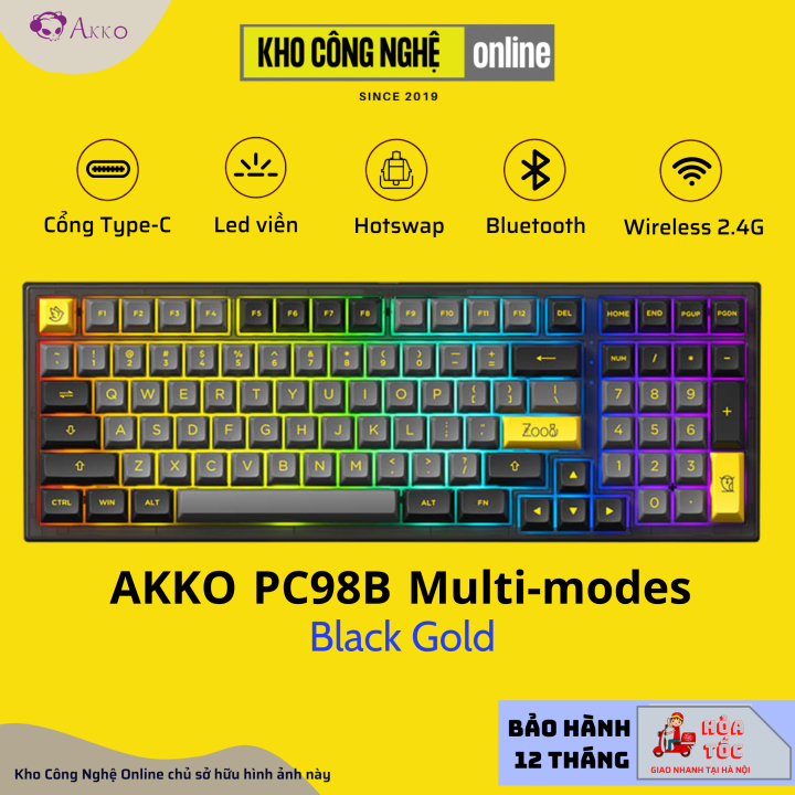 Bàn phím cơ AKKO PC98B Plus Black Gold (Multi-modes / Hotswap / RGB / Top mount) - Hàng Chính ...