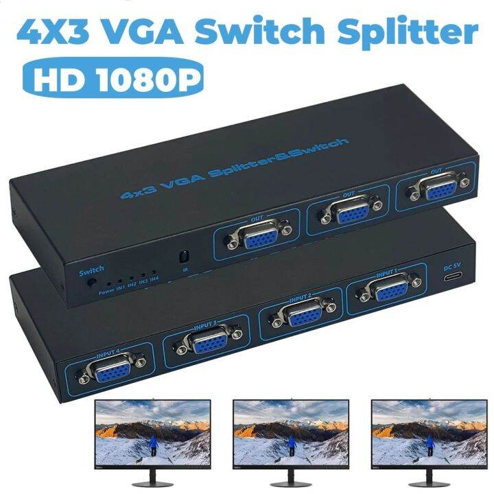 1080P VGA Switch Splitter 4 in 3 out 4-port VGA Splitter Switch Box for ...