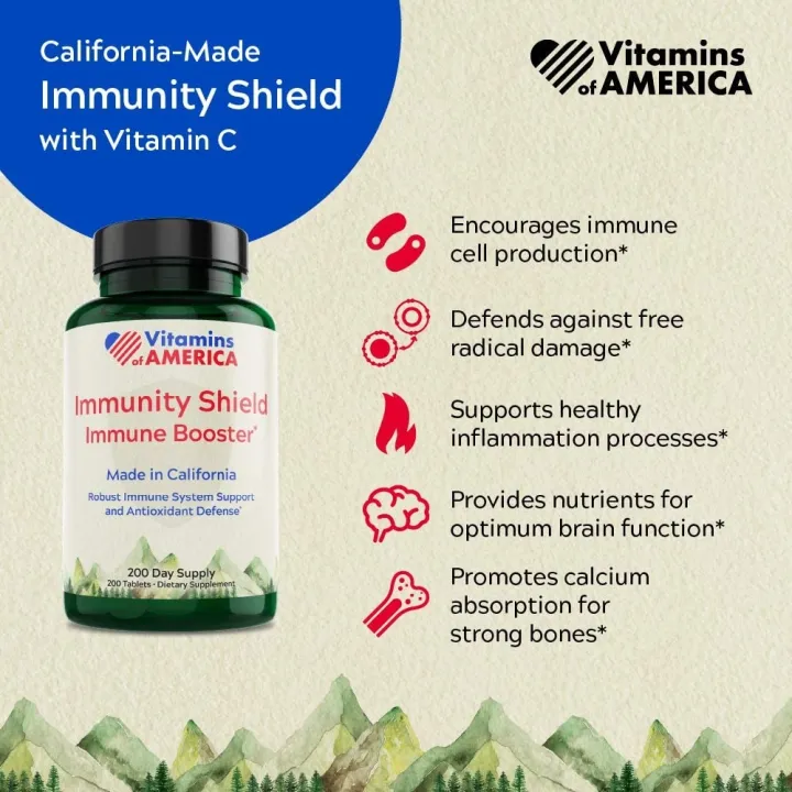 Immunity Shield by Vitamins of America (Vitamin C with D3 and Zinc) 200 ...