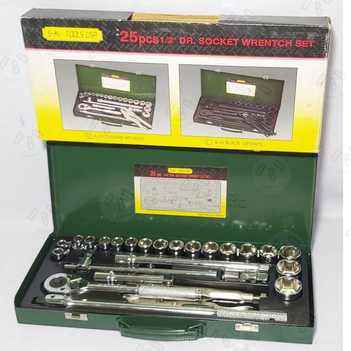 Original S-Ks Tools 1/2" Drive Socket Wrench Set 25 Pcs. (6 Point ...