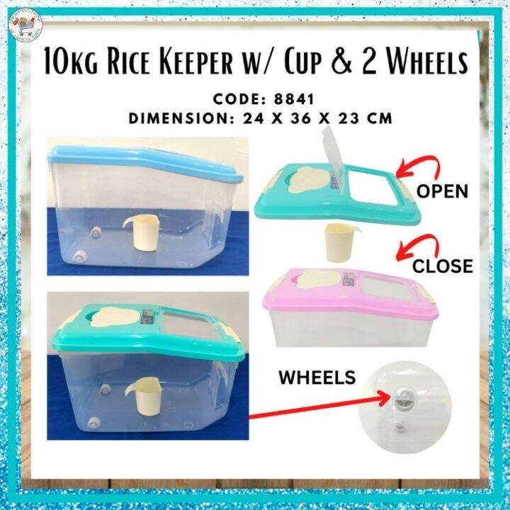 10KG RICE KEEPER W/ CUP AND WHEELS / RICE BIN / RICE DISPENSER ...