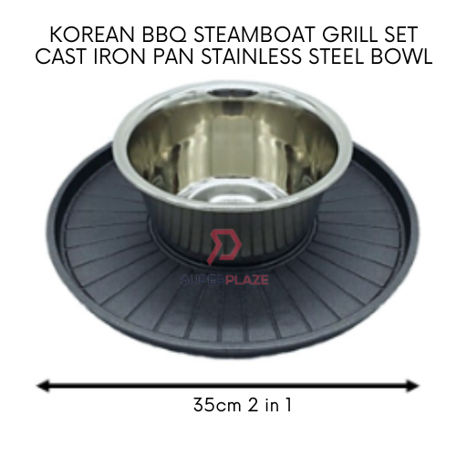35cm 2 in 1 Cast Iron Korean Steamboat Grill Pan Gas BBQ Grill Plate Steamboat Combo | Lazada