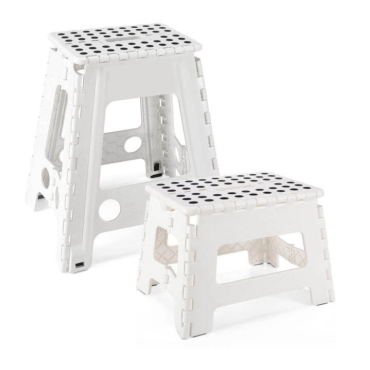 White Folding Step Stool | 2 Sizes - 27cm & 46cm H | Heavy Duty Plastic ...