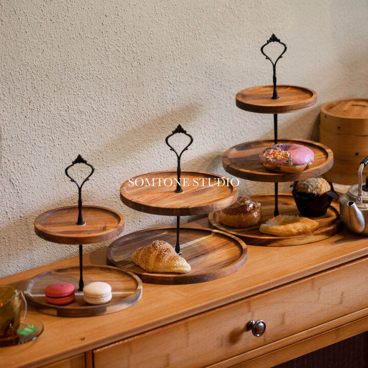 SOMTONE Acacia Wood Party Dessert Stand High Tea Display Set Serving ...