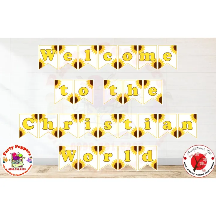 Customized Yellow Sunflower Welcome to the Christian World Christening ...
