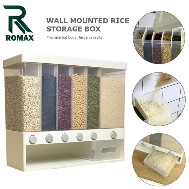ROMAX 10KG Wall-Mounted Seperated Grain Rice Bucket Storage Tank ...