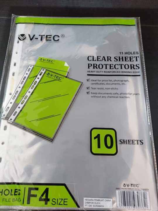 Clear Sheets Protector F4 V-tec isi 10 sheet/ Plastik Pocket V-tec ...