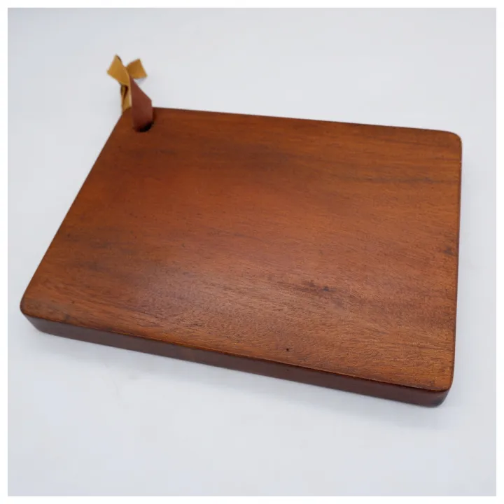 WOODEN RECTANGULAR BOARD WITH LEATHER HANDLE (with food grade coat ...