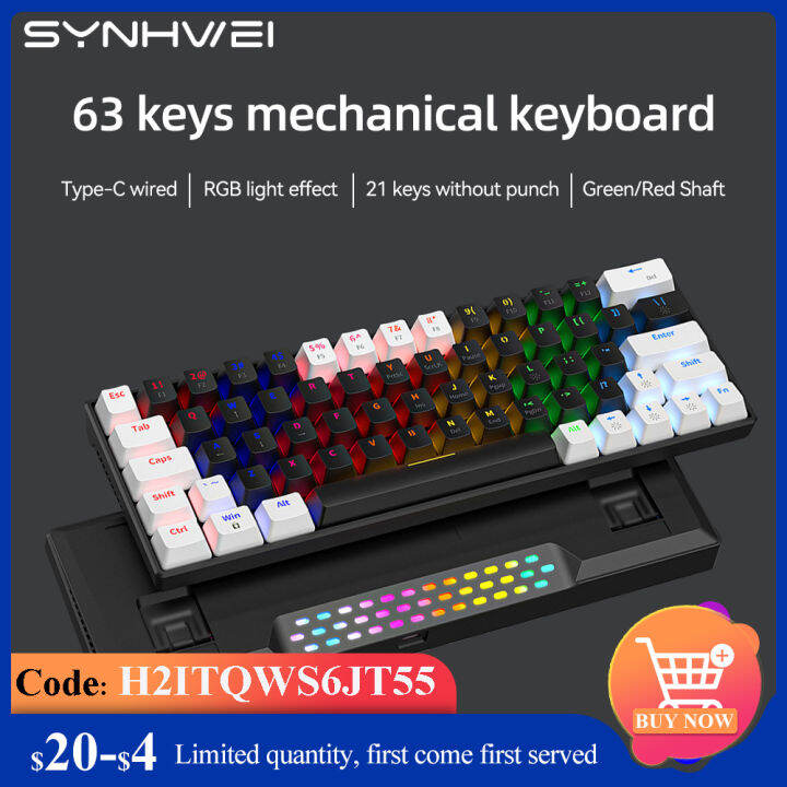 Mechanical Keyboard 63 Keys Blue Red Switch Cooling RGB Backlit Keypad ...