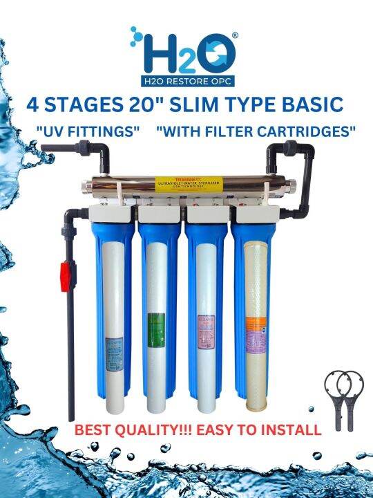 Water Filter 4 Stages Hydrosep 20" Slim Type with UV Light Fittings ...