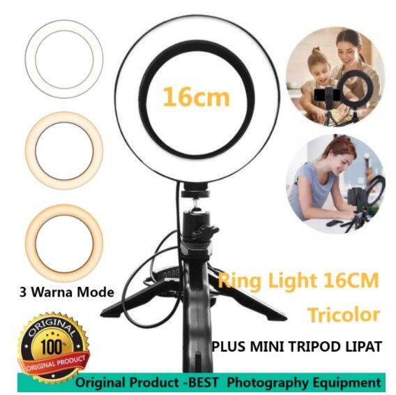 Phone Holder Ring Light 16cm selfie RING LIGHT plus Tripod Lipat untuk ...