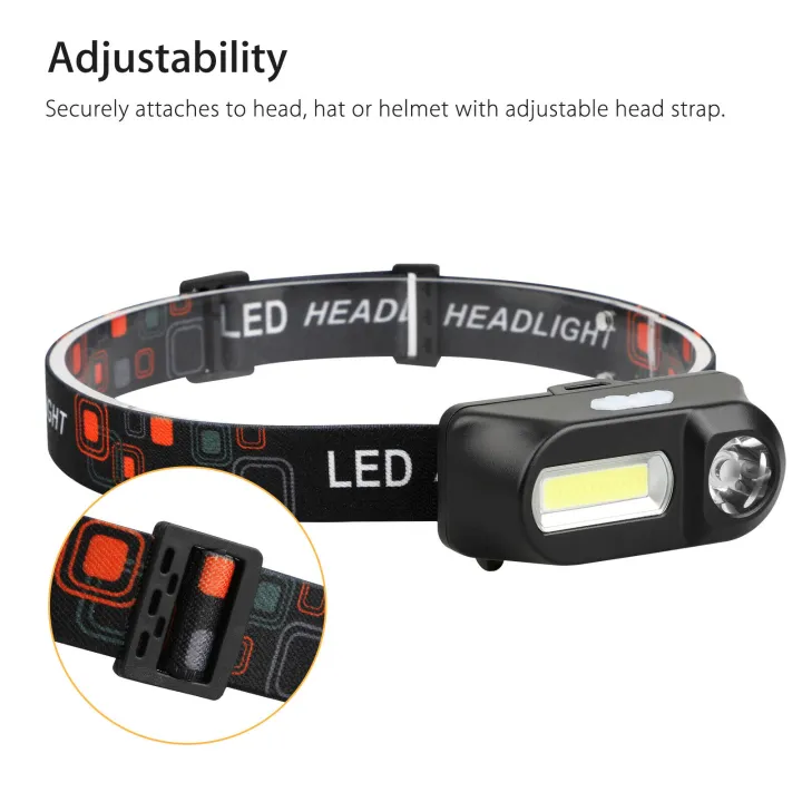 Original COB LED 6-mode Headlight Waterproof Headlamp USB Rechargeable ...