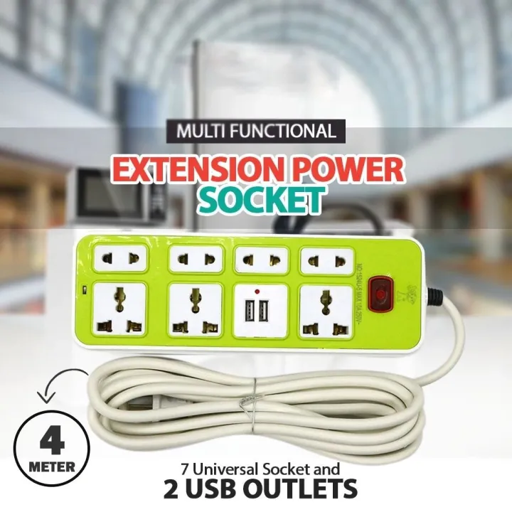 Colorful Socket Power Extension With 7 Universal Socket and 2 USB ...