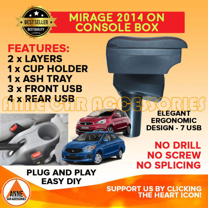 Car Armrest Mitsubishi Mirage G4 Sedan / Hatchback 2014 2015 2016 2017 ...