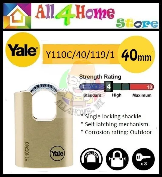 Yale Y110C/40/119/1 Brass Rectangular Padlock with Hardened Steel ...