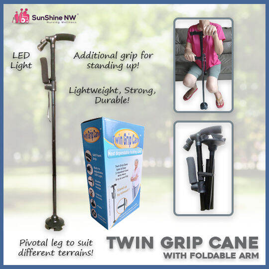 Twin Grip Double Handle Pivotal Base Walking Cane Aluminium Light ...
