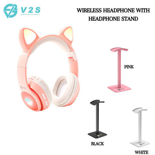 V2S Cat Ear Foldable Wireless Rechargeable Headphone With Built-in ...