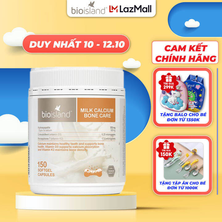 Viên bổ sung canxi hữu cơ Bioisland Milk Calcium Bone Care 150 viên hỗ trợ sự phát triển hệ ...