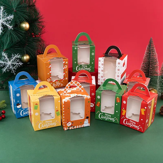 1pc Christmas window cupcake Solo packaging box muffin box egg tart box ...