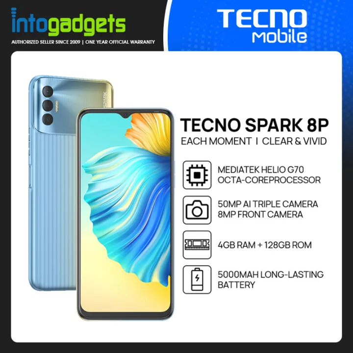 Tecno Spark 8P 4GB RAM 128GB ROM | MediaTek Helio G70 | 50MP AI Triple Rear Camera | Android 11 ...