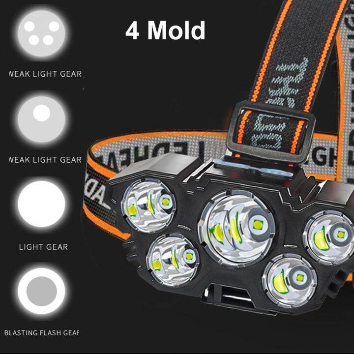 5210A ของใช้ในครัวเรือน 4โหมด ไฟหน้ารถแบบคาดศีรษะ ไฟฉายสวมหัว 5/7แอลอีดี ไฟสำหรับทำงาน กันน้ำกัน ...