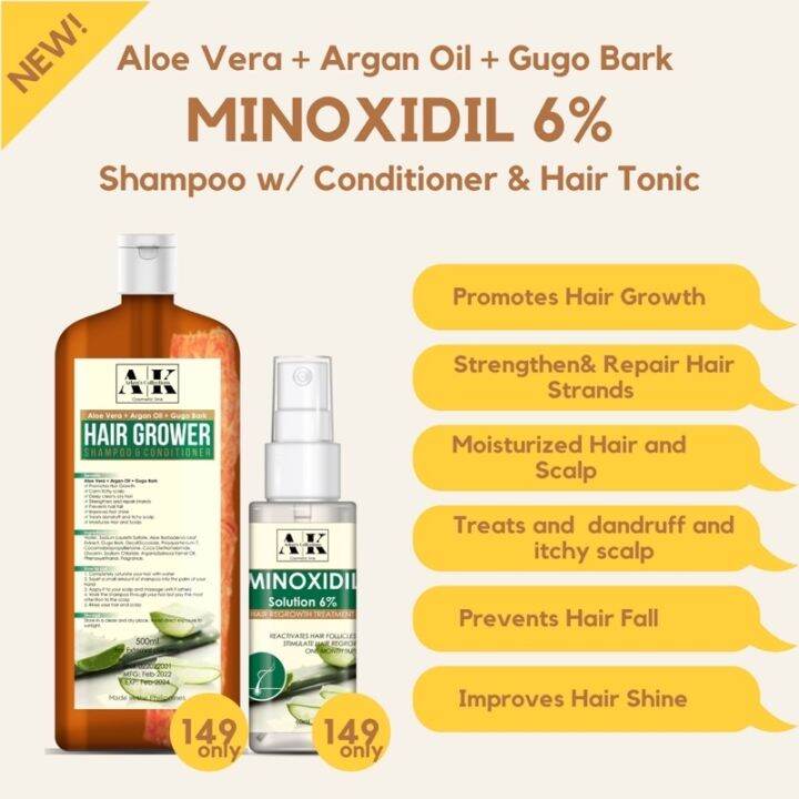 Minoxidil 6 Hair Grower Shampoo and Condi w/ real GuGo bark Aloe Vera ...
