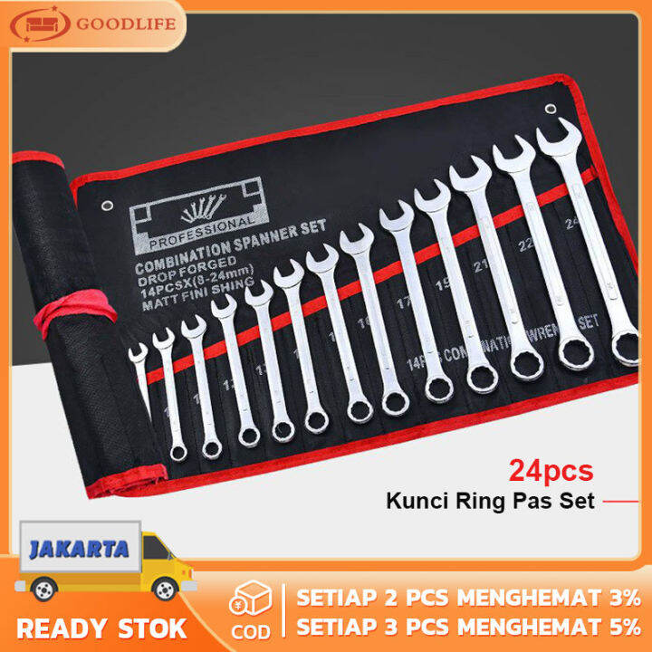 Kunci Ring Pas Set 14 pcs/combination Wrench 14 pcs (8mm-24mm) | Lazada ...