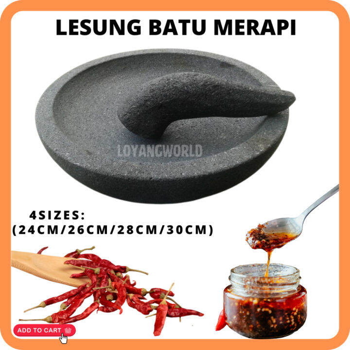 (24cm - 30cm) Lesung Batu Gesek Cobek + Ulek Batu Batu Mortar Pestle ...