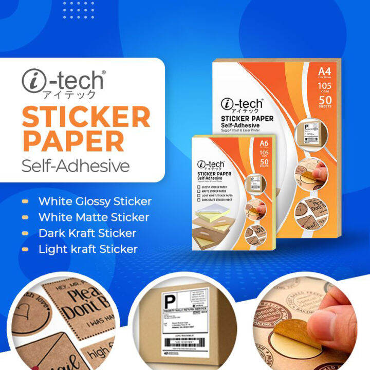 i-tech Sticker Paper Self Adhesive A4 and A6 size White Glossy Perfect ...