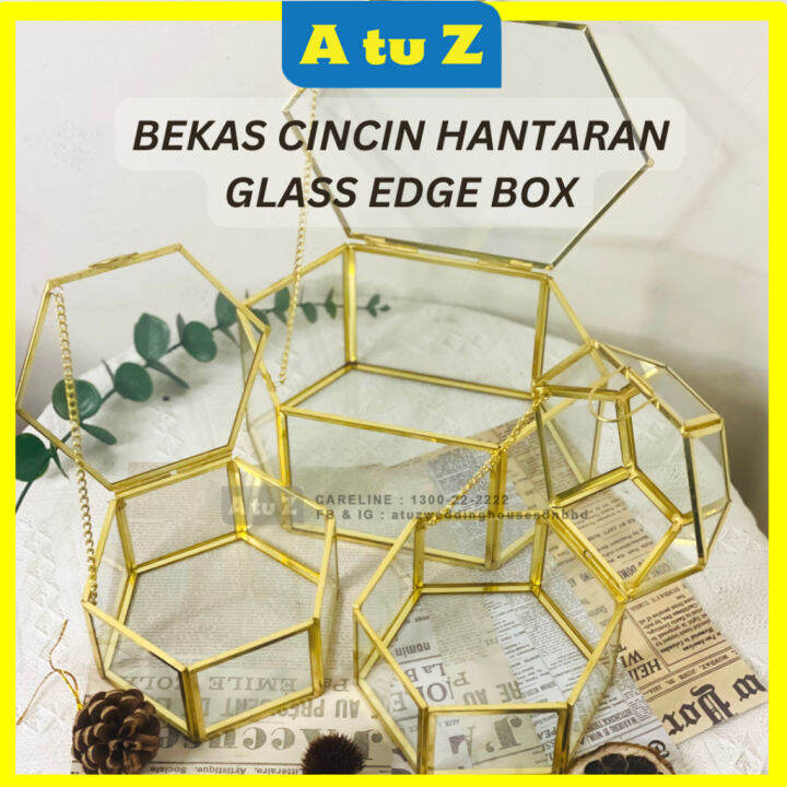 AtuZ Bekas Cincin Hantaran Kaca Glass Gold Edge Ring Box Wedding Nikah ...