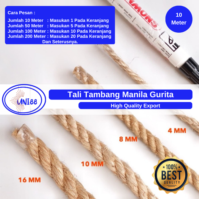 Tali Tambang Manila 4mm 6mm 8mm 10mm 12mm 14mm 16mm Per 10 Meter Tali ...