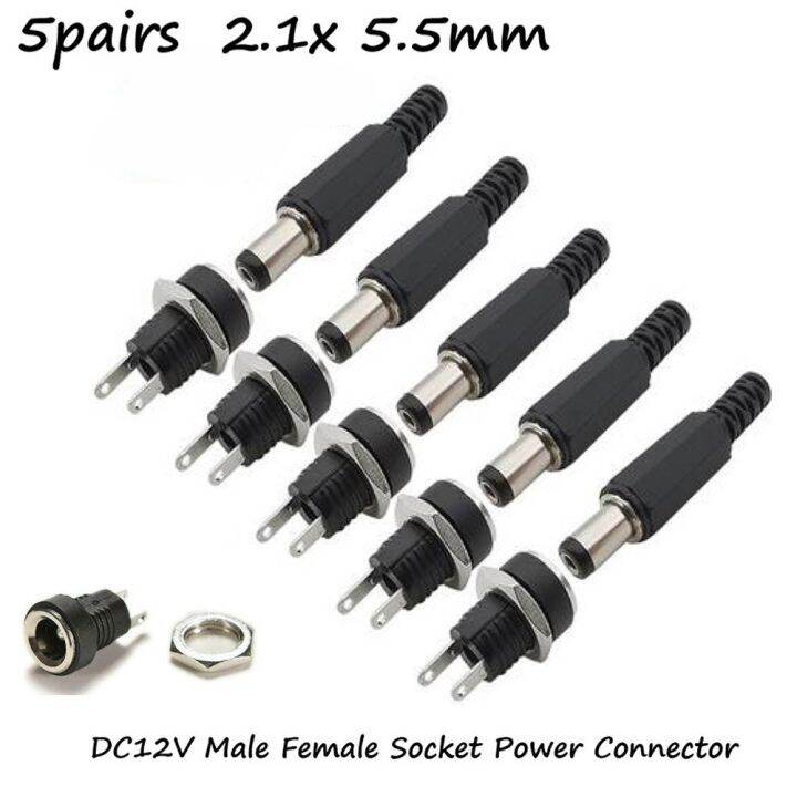 Toolstar 5 Pair DC 12V Male Female Socket Panel Mount Barrel Jack Plug ...
