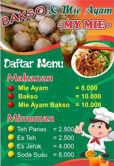 CETAK DAFTAR MENU BAKSO DAN MIE AYAM LENGKAP DEGAN HARGA FREE DESAIN ...