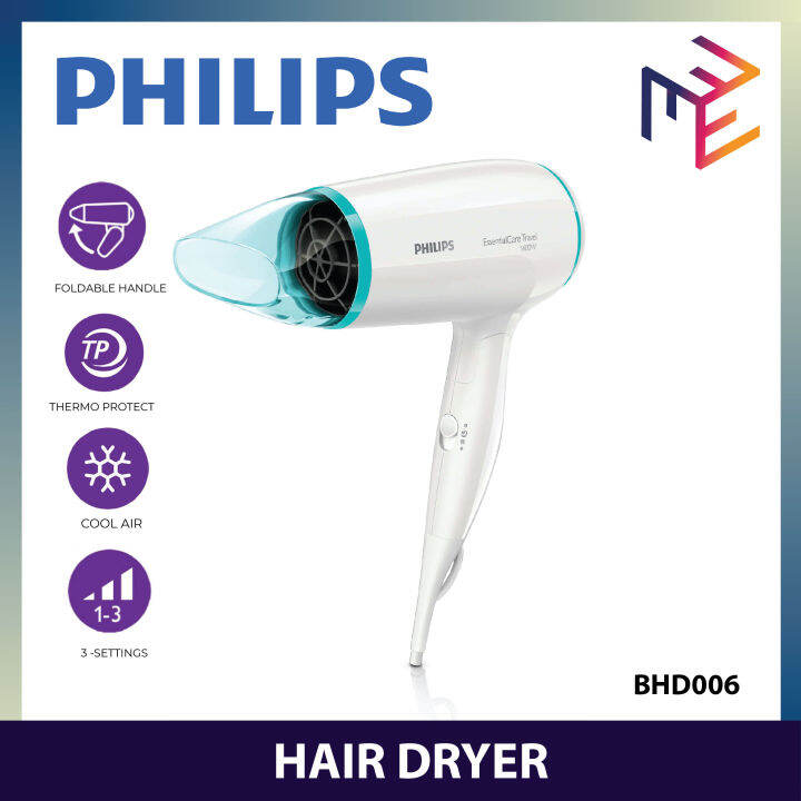 Philips by Winland Foldable Travel Hair Dryer Blower with Thermo Protect & Cool Shot BHD006 ...
