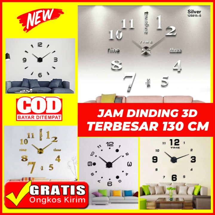 Jam Dinding Besar 130cm Minimalis 3D Timbul Jam Dinding Tempel Tembok ...
